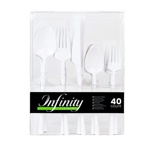 Infinity White Flatware Combo (40 count) - Pristine Party Source