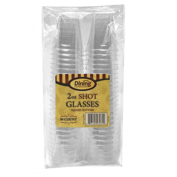 2 OZ Plastic Shot Glasses - Square Bottom (50 count) - Pristine Party Source