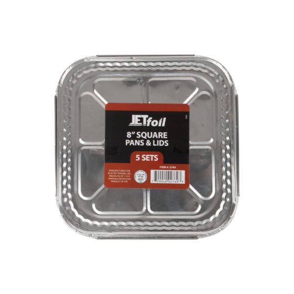 8" Square Aluminum Pans/Lids Combo (5 Pack) - Pristine Party Source