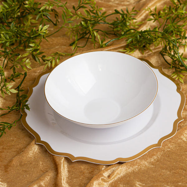 Organic White/Gold Rim 16 oz Bowls - Pristine Party Source